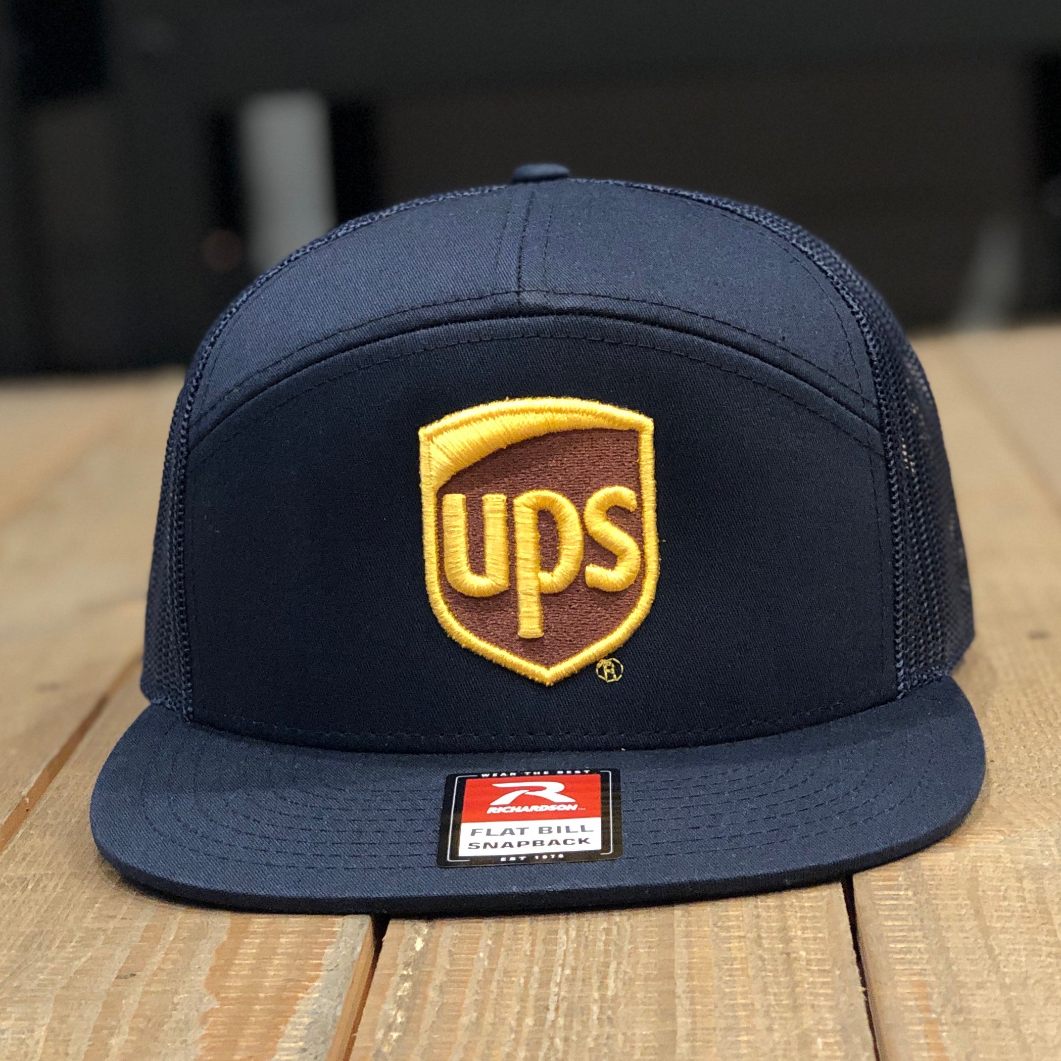 UPS Logo Trucker Cap – Richardson 7-Panel Navy Hat with 3D Embroidery ...